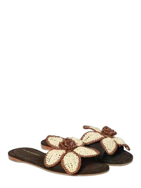 PALOMA BARCELO Raffia-flower Suede Sandals - Brown