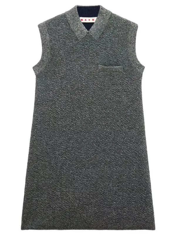 Marni Gray Wool Mini Dress With Lurex Detailing - Grey