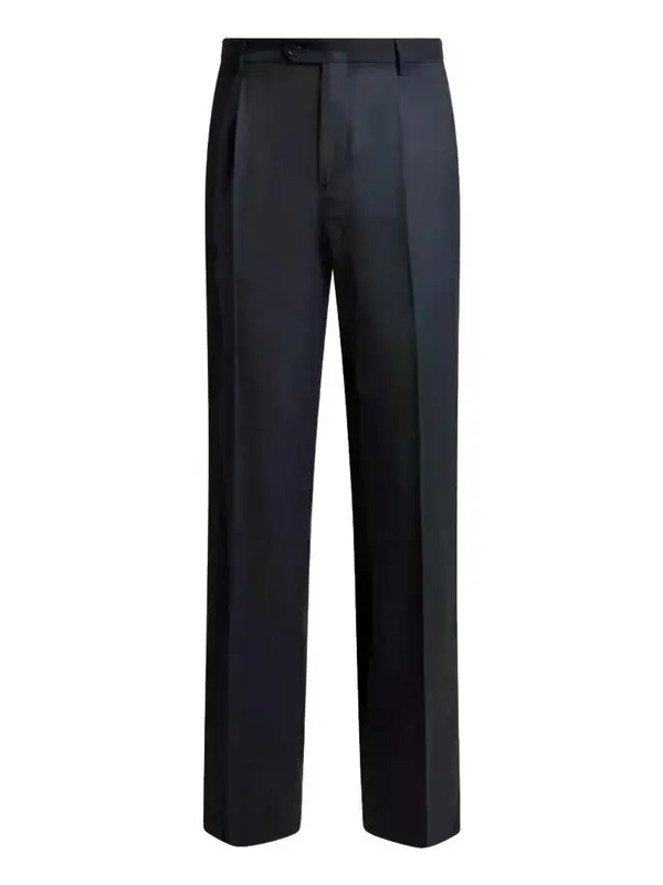 Etro Wool-blend Flannel Trousers With Crease Detail - Blue