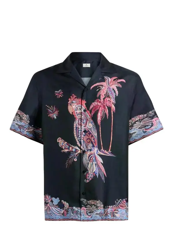 Etro Parrot-print Bowling Shirt - Blue