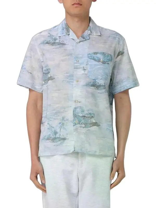 Eleventy Graphic-print Short-sleeve Shirt - Blue