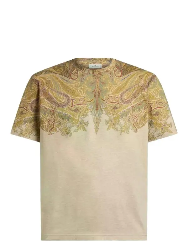 Etro Cotton-jersey T-shirt With Placed Paisley Pochette Print - Neutrals