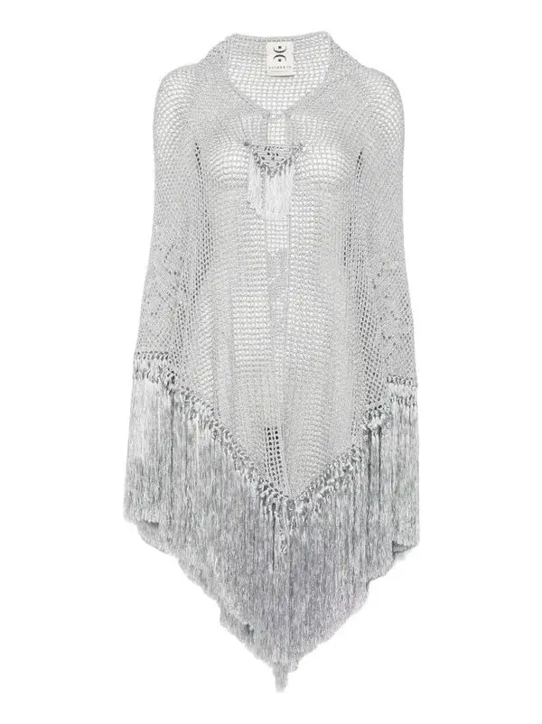 CHIARA IS Crochet-knit Poncho With Fringed Trim - Silver