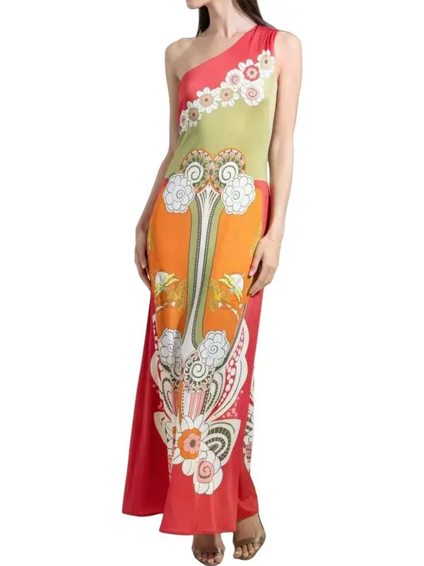 La DoubleJ Ambrosia Placed One-shoulder Maxi Dress - Red