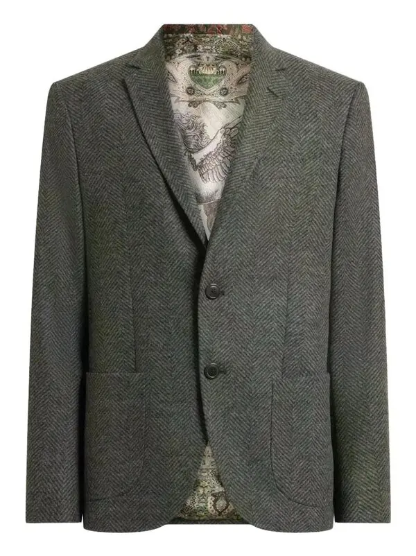 Etro Single-breasted Knit Jacket With Chevron Motif - Grey