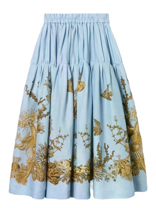 La DoubleJ Gala Tiered Midi Skirt - Blue