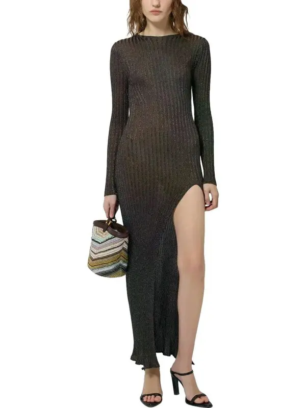 Missoni Ribbed Knit Metallic-thread Dress - Brown