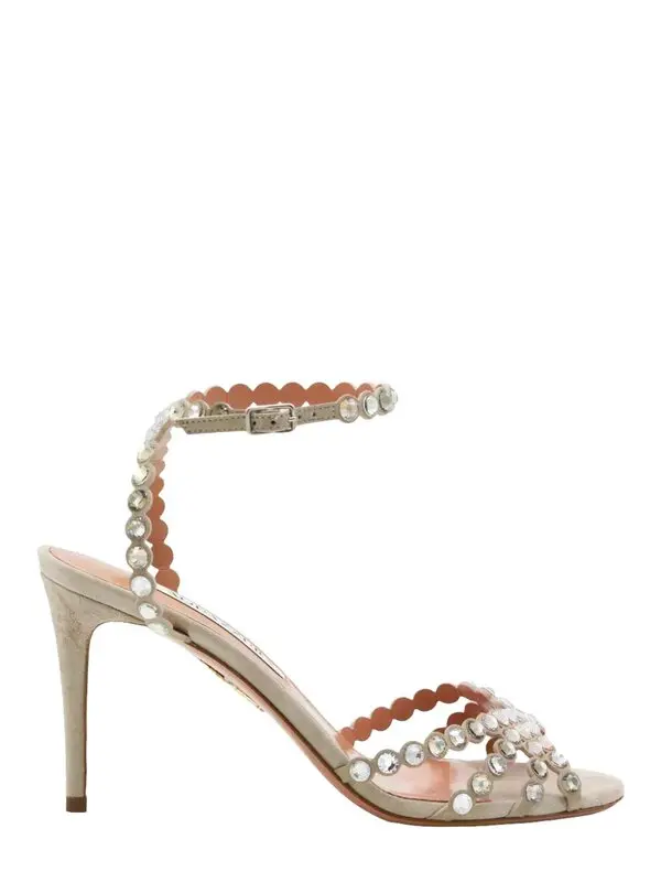 AQUAZZURA Tequilla Crystal-embellished Scalloped Sandals - Neutrals