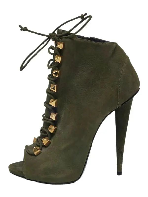 GIUSEPPE ZANOTTI Studded Lace-up Ankle Boots - Green