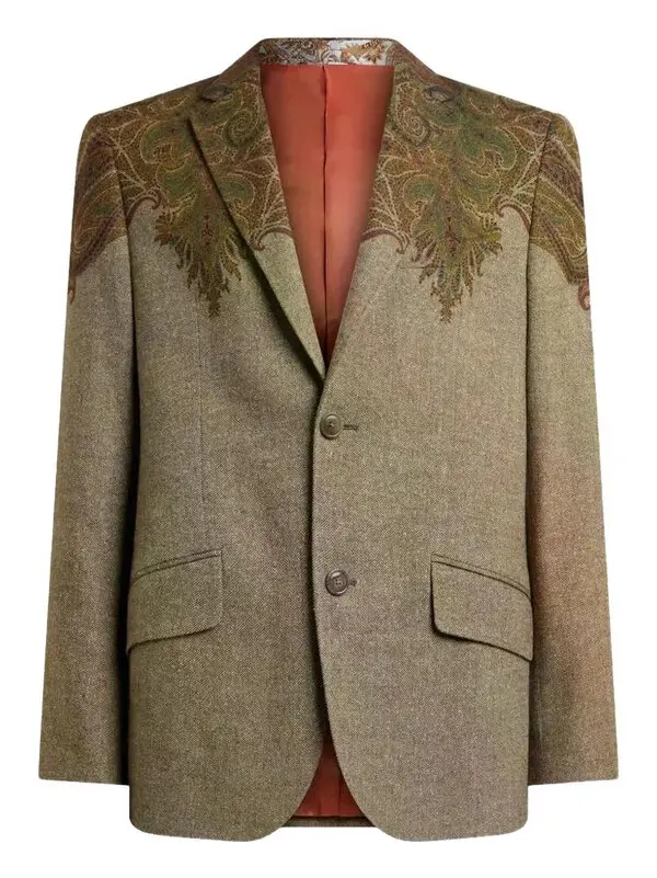 Etro Single-breasted Wool-blend Jacket With Placed Paisley Pochette Print - Neutrals