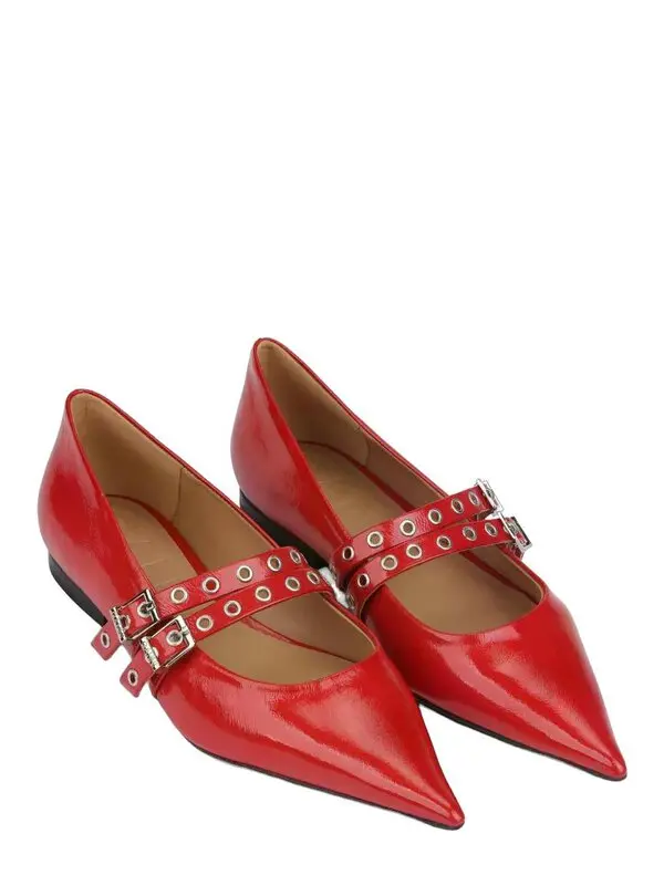 GANNI Buckled Pointed-toe Ballerina Shoes - Red