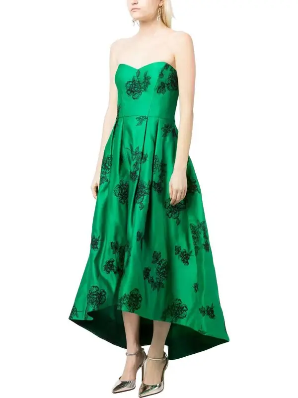 Marchesa Strapless Midi Dress With Floral Embroidery - Green