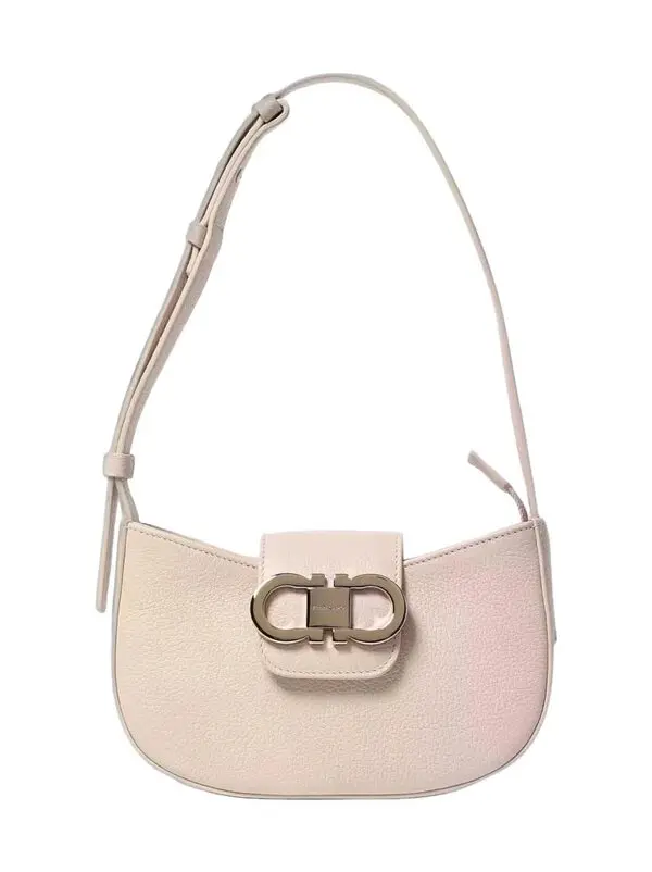 FERRAGAMO Gabry Grained Leather Shoulder Bag - Neutrals
