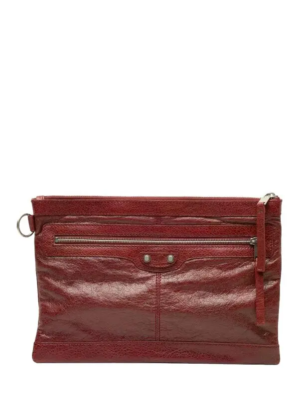 Balenciaga 2014 Lambskin Leather Motocross Classic Clip M Clutch Bag - Red