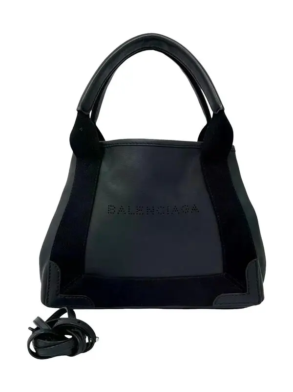 Balenciaga Calfskin Perforated Cabas Tote Xs Satchel - Black