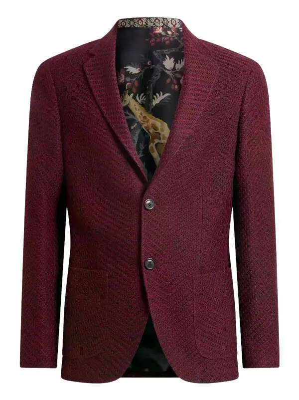 Etro Single-breasted Jacket In Mélange-effect Wool-blend Fabric - Red