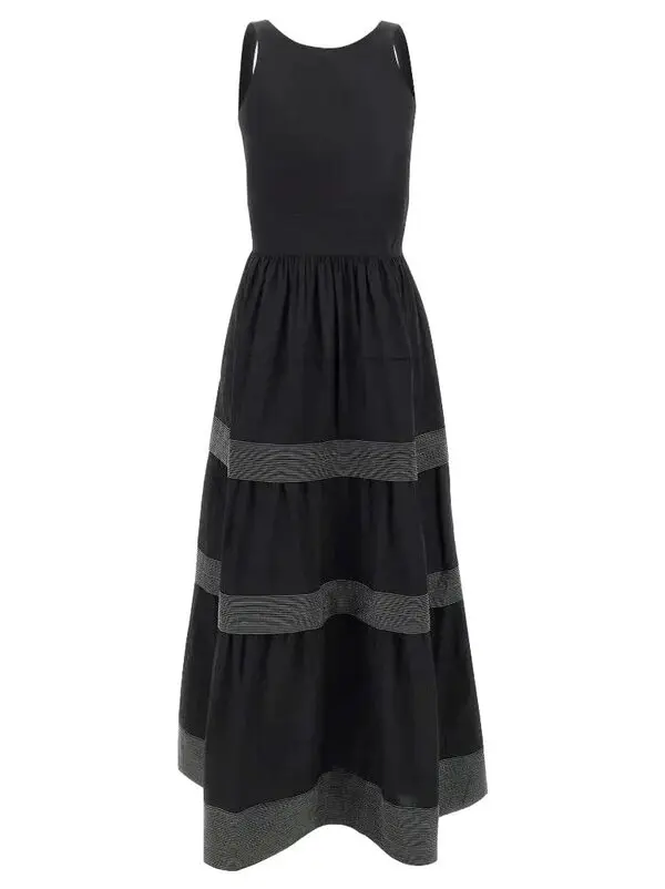 BOSS Tiered Striped-trim Dress - Black