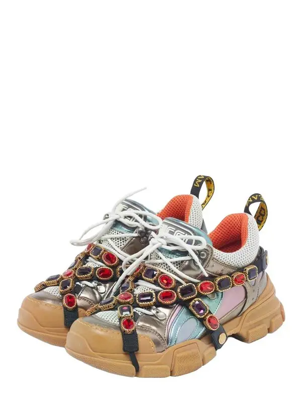Gucci Flashtrek Crystal-embellished Sneakers - Gold