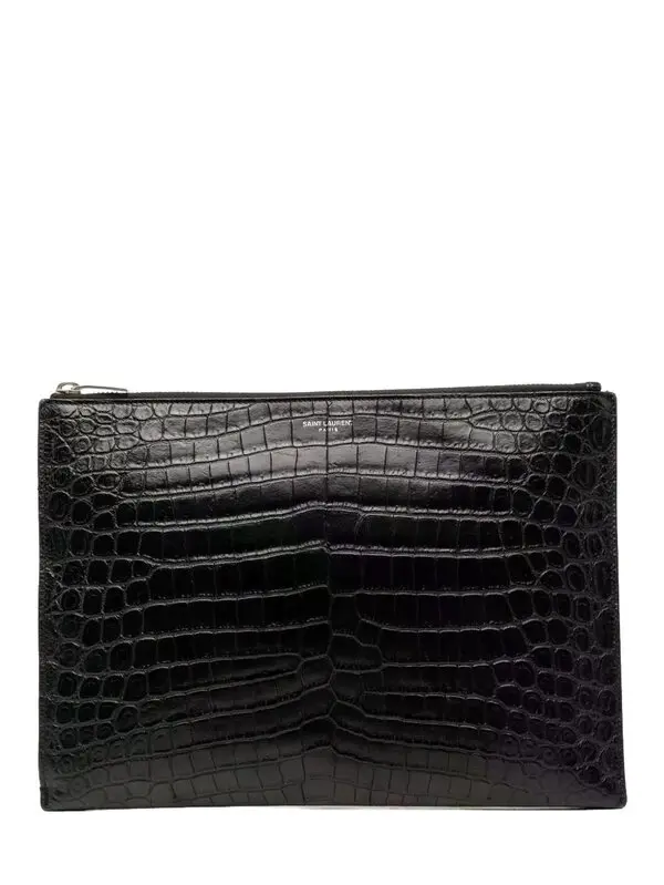 Saint Laurent 2019 Crocodile Embossed Leather Zipped Tablet Holder - Black