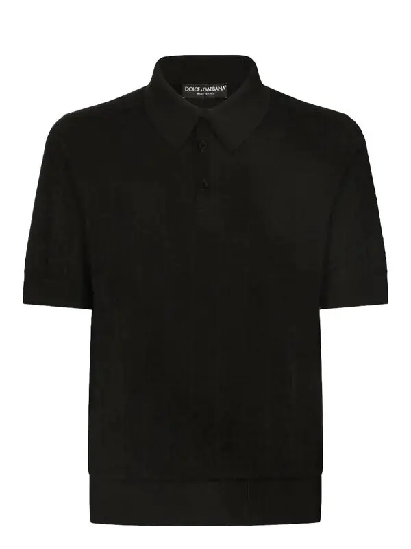 Dolce & Gabbana Silk Jacquard Polo Shirt With Dg Logo - Black