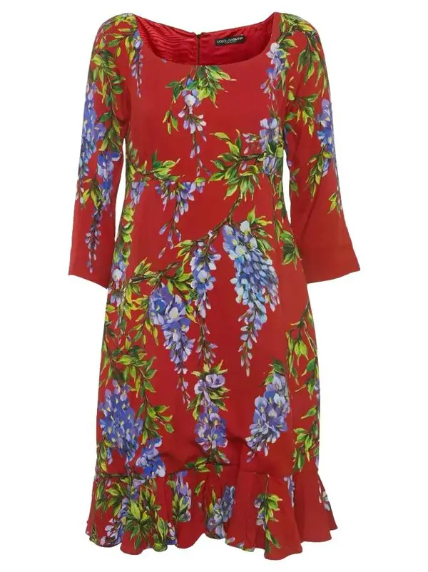 Dolce & Gabbana Floral Print Ruffled Dress - Red