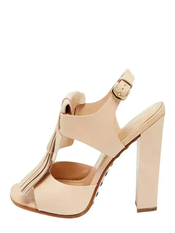TOD'S Pink Leather Fringe Detail Slingback Sandals - Neutrals