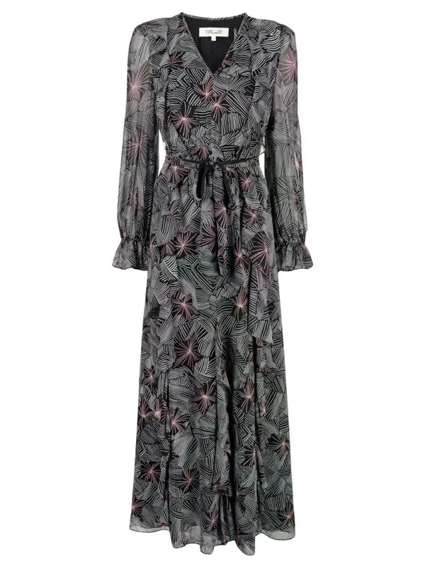 Diane Von Furstenberg Geometric Print V-neck Midi Dress - Black
