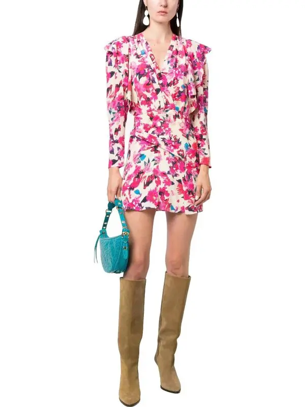 IRO PARIS Floral-print Gathered Minidress - Neutrals