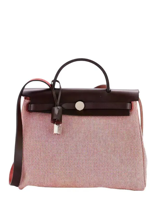 Hermès Herbag Zip Criss Viking Toile And Leather 31 Shoulder Bag - Red