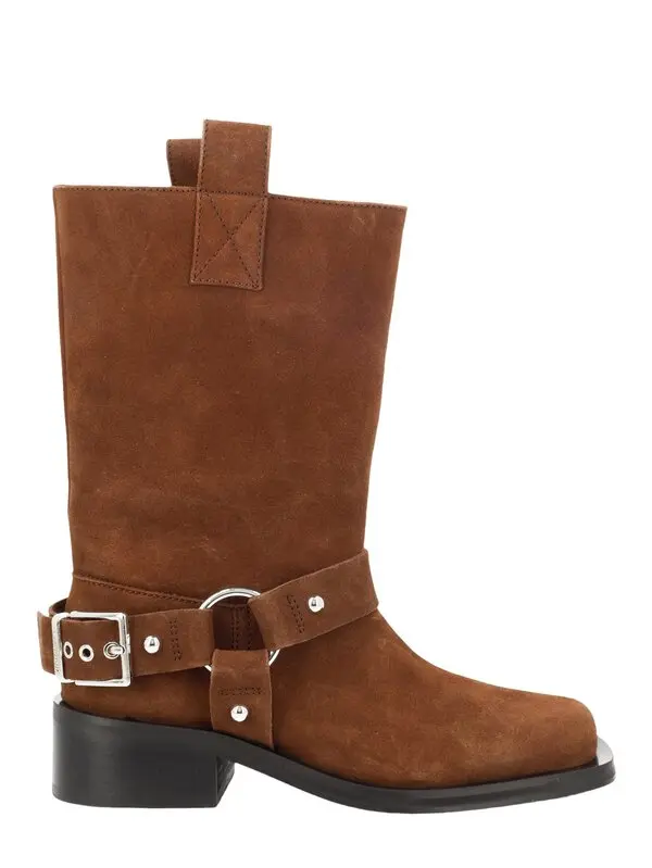 GANNI Suede Biker Boots - Buff