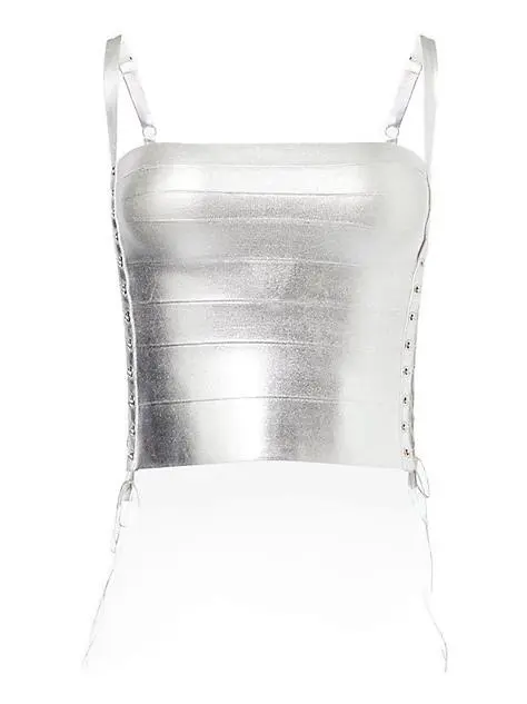JADED LONDON Lace-up Bandage Corset Top - Silver