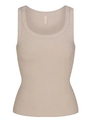 SKIMS Ribbed Stretch-cotton Tank Top - Stone