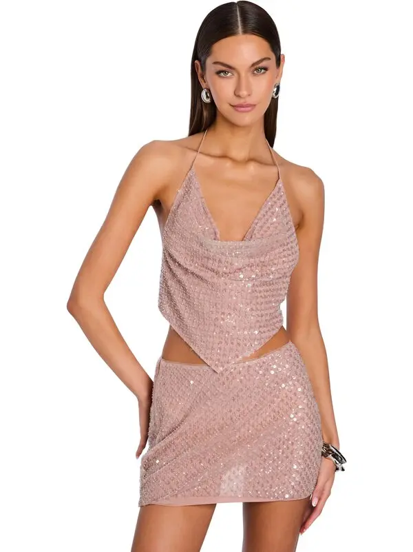 Retrofete Bethely Sequin Halter Top - Truffle