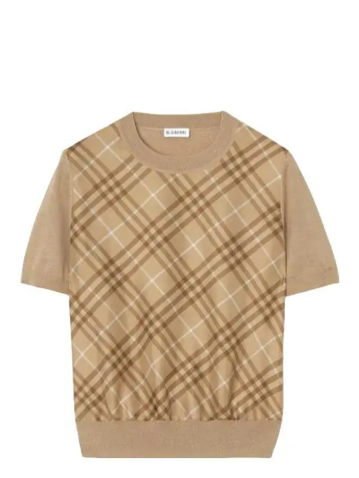 Burberry Check Panel Crewneck T-shirt - Camel