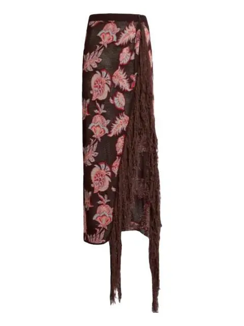 Etro Maxi Skirt With Floral Jacquard And Fringing - Multicolor