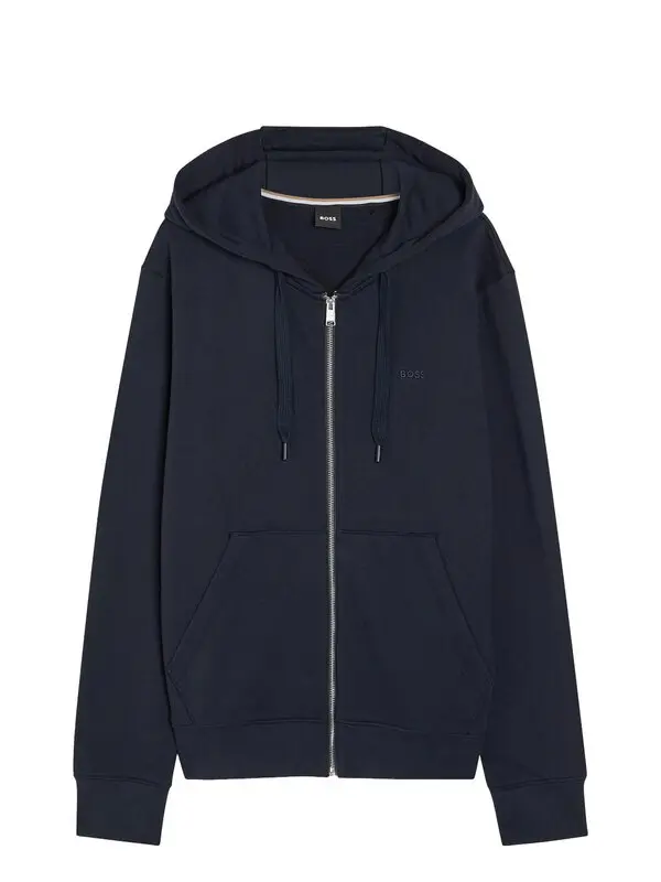 BOSS Zip-up Hooded Cotton Sweatshirt - Dark Blue