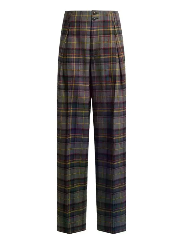 Etro Stretch Wool Check Motif Trousers - Grey