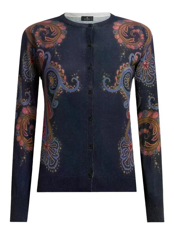Etro Silk And Cashmere Paisley Print Cardigan - Blue