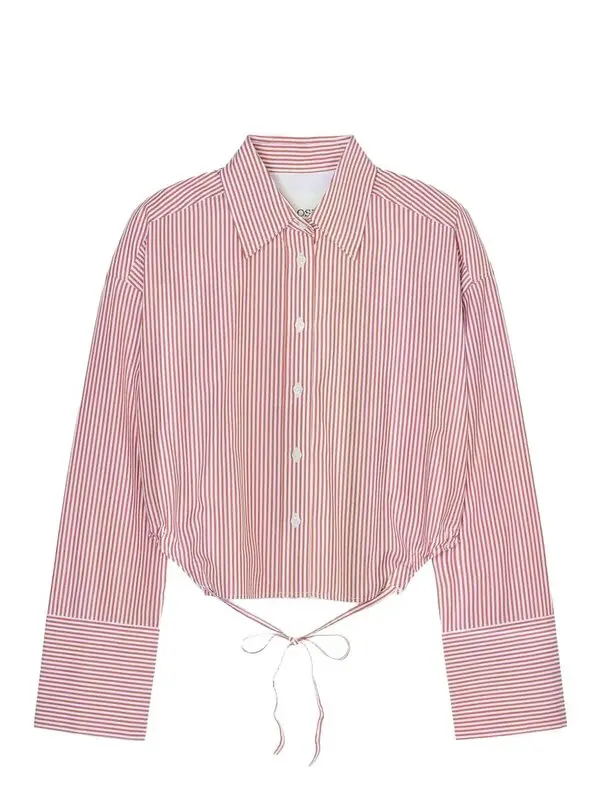 Closed Striped Gathered Shirt - Red