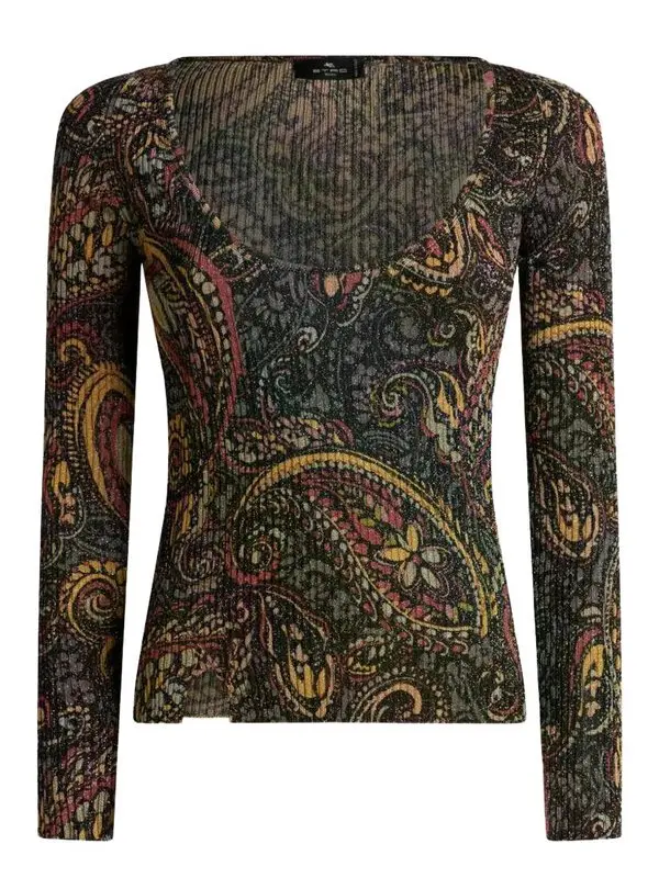 Etro Ribbed Sweater With Floral Paisley Motif - Black