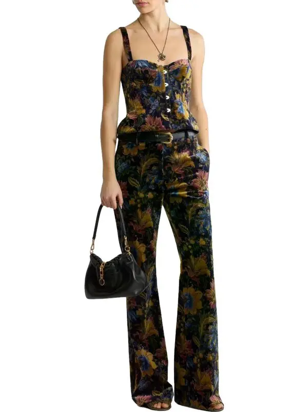 Etro Floral Print Cotton Velvet Trousers - Blue