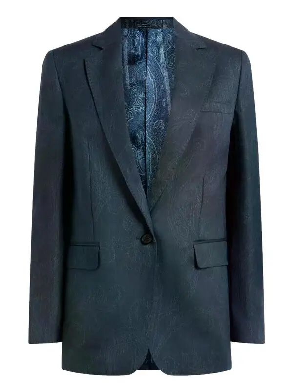 Etro Wool Jacquard Paisley Single-breasted Jacket - Blue