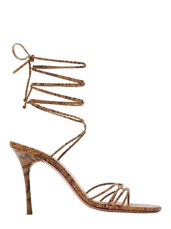 Amina Muaddi Lori 95 Snake-effect Sandals - Brown