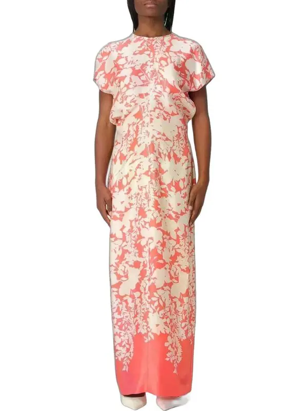 Agnona Floral Print Silk Maxi Dress - Orange