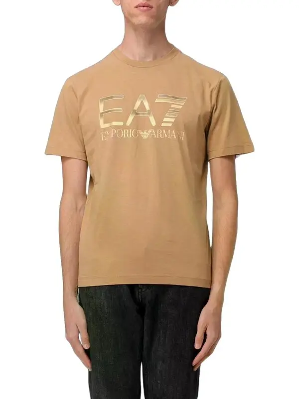 EA7 Logo-print Cotton T-shirt - Neutrals
