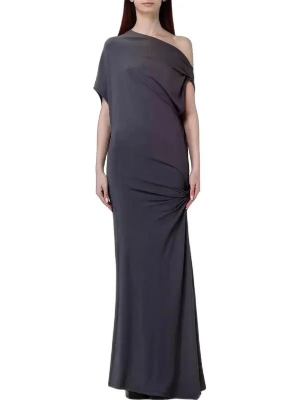 120% Lino Asymmetric Knot-detail Maxi Dress - Grey