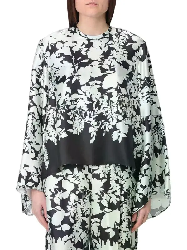 Agnona Silk Floral Print Blouse - Black