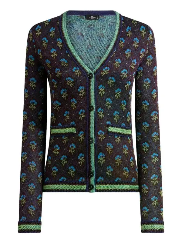 Etro Jacquard Diamond Flower Motif Cardigan - Brown