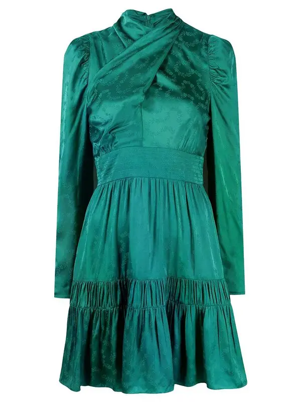 Sandro Eloise Jacquard Wrap-neck Mini Dress - Green
