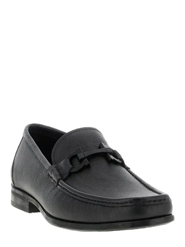 FERRAGAMO Gancini Grained Leather Loafers - Black